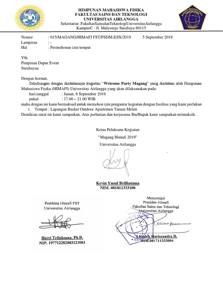 Contoh Surat Ijin Kegiatan Eksternal | PDF