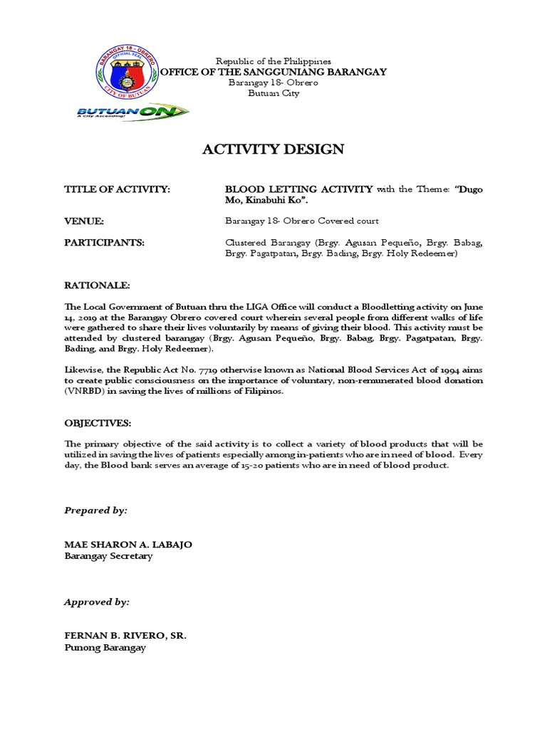 ACTIVITY DESIGN (Blood Letting) | PDF
