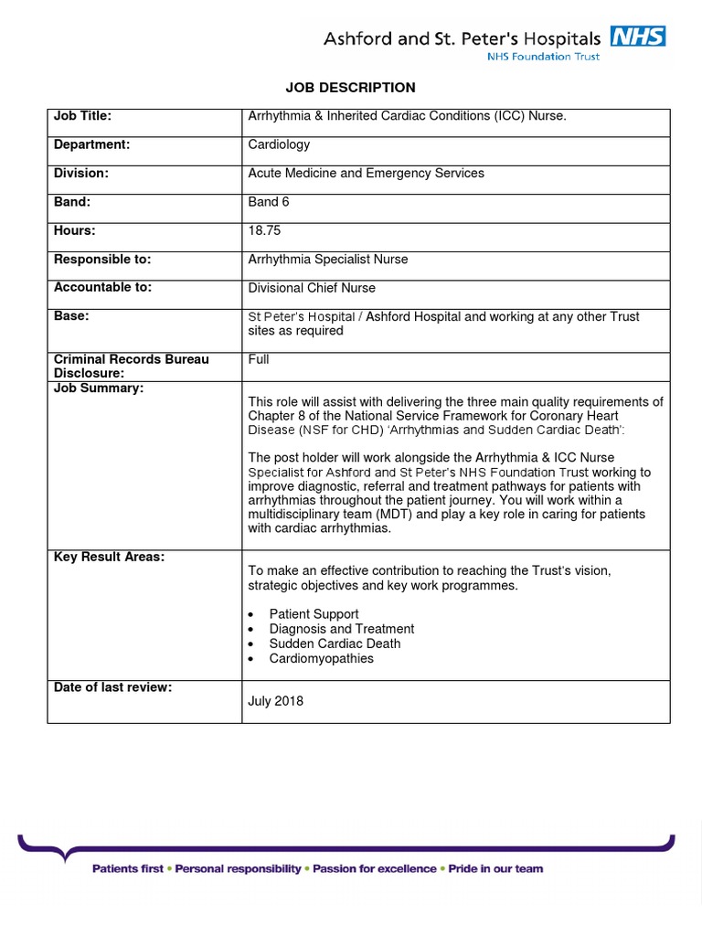 Arrythmia Nurse Band 6 Job Description - Doc 24072018 | PDF