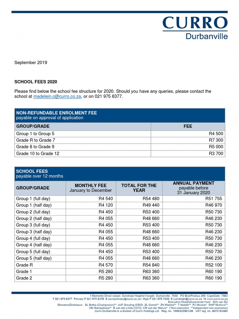 Curro Durbanville 2020 School Fees Letter Web Upload 2020 01 | PDF