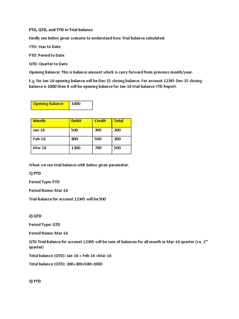 Trial Balance PTD, YTD and QTD | PDF | Business