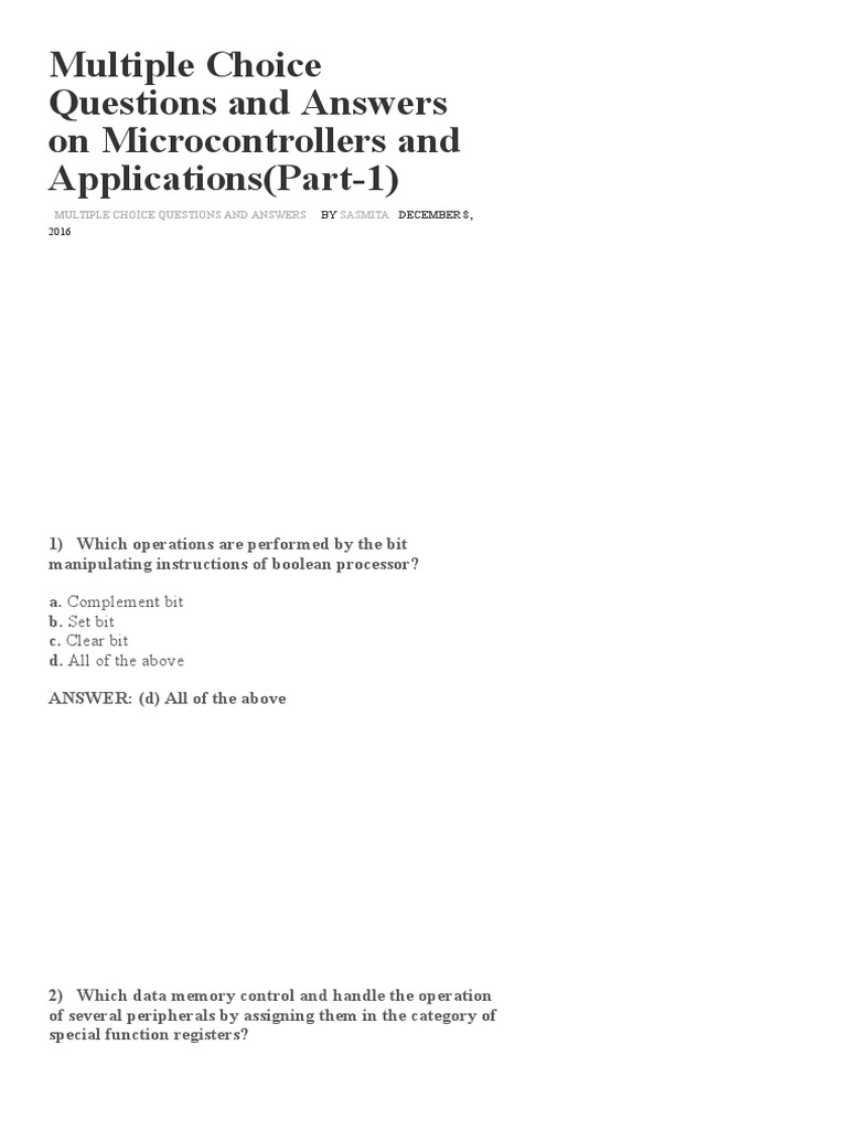 Multiple Choice Questions and Answers On Microcontrollers and Applications (Part-1) | PDF