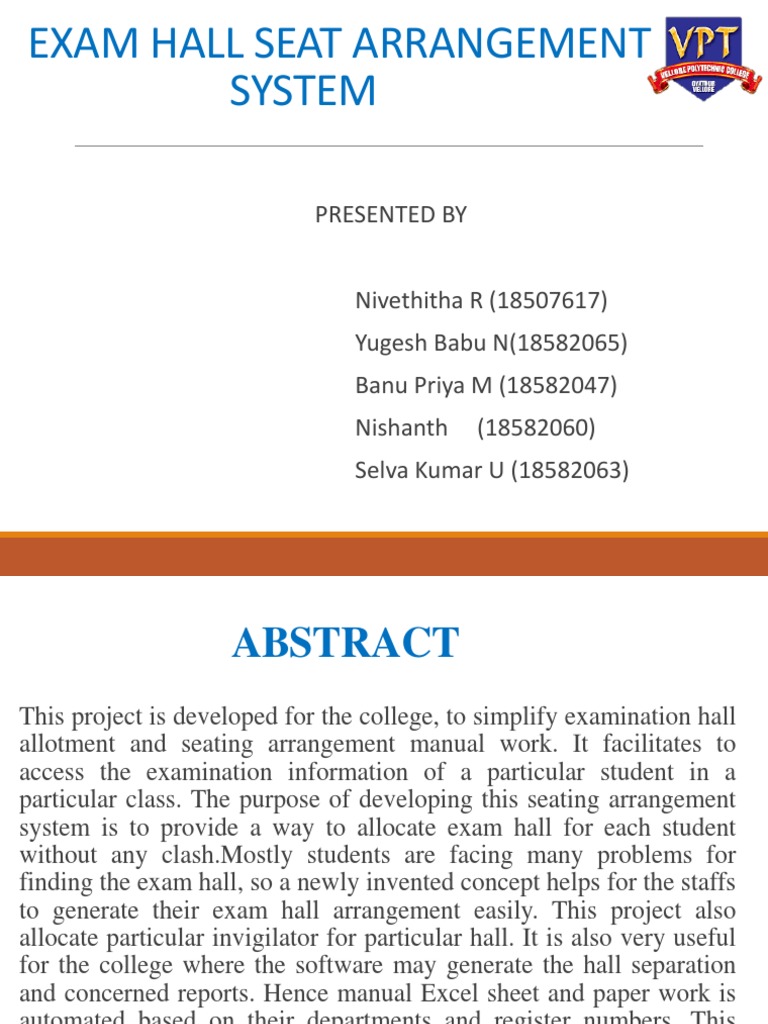 Exam Hall Seat Arrangement System | PDF | Technology & Engineering