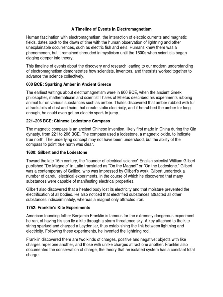 A Timeline of Events in Electromagnetism | PDF