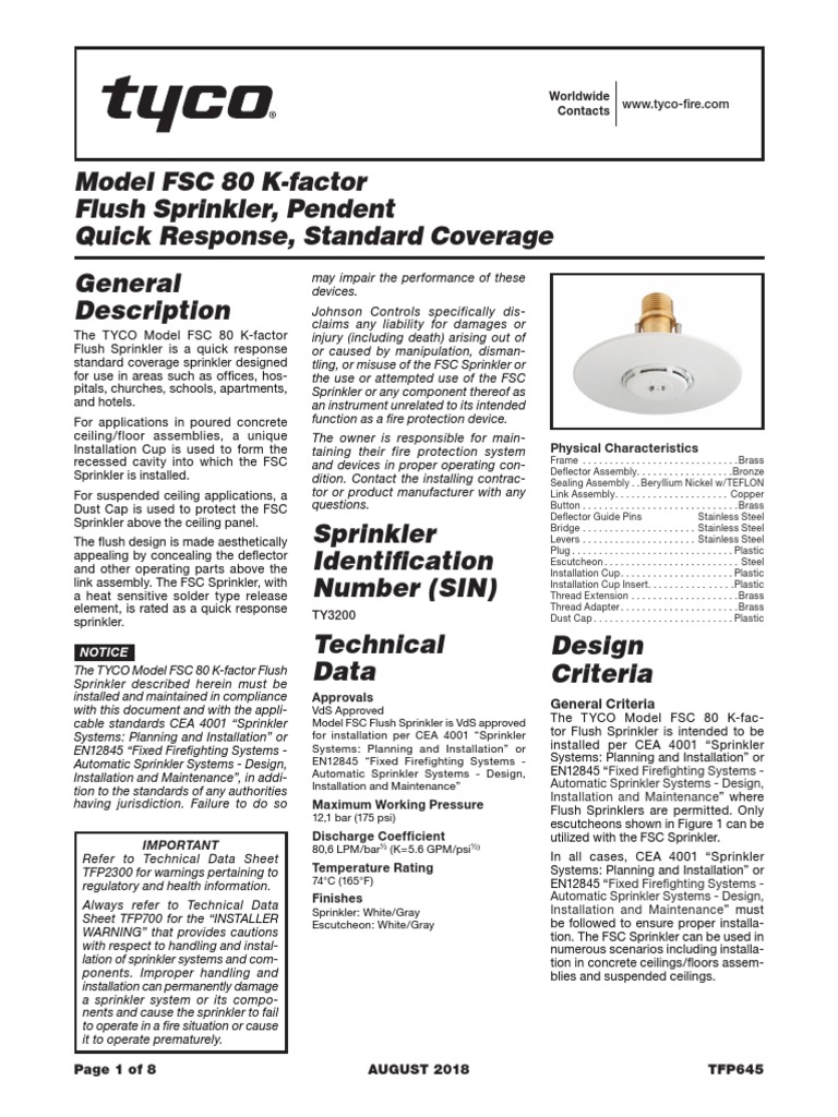 Tyco Flush Sprinkler | PDF