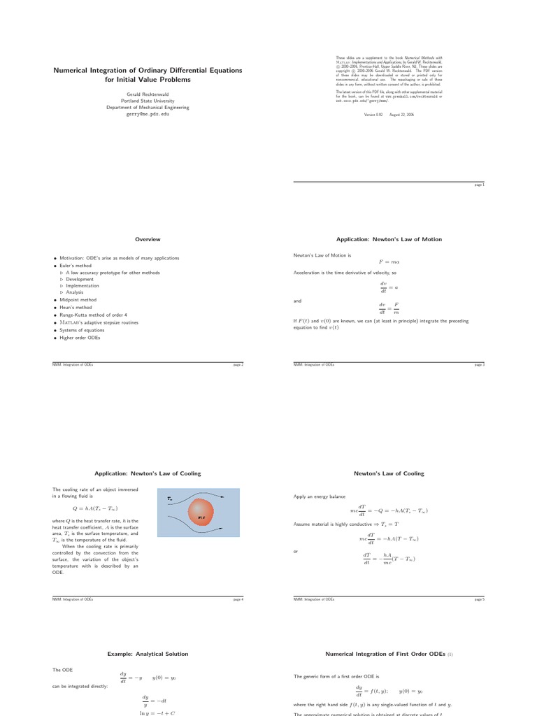 Numerical Integration of Ordinary Differential Equations For Initial Value Problems | PDF ...