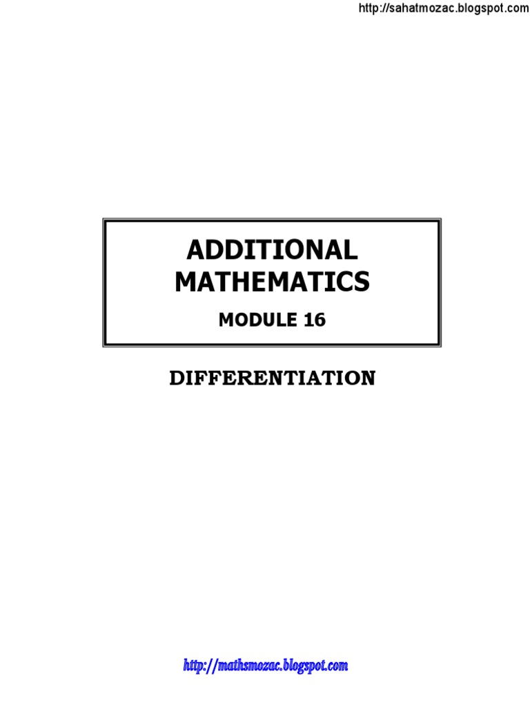 SPM Additional Mathematics Differentiation Exercise | PDF