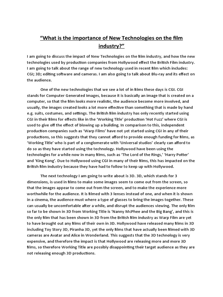 Impact of Tech on Film Industry | PDF | 3 D Film | Computer Generated ...