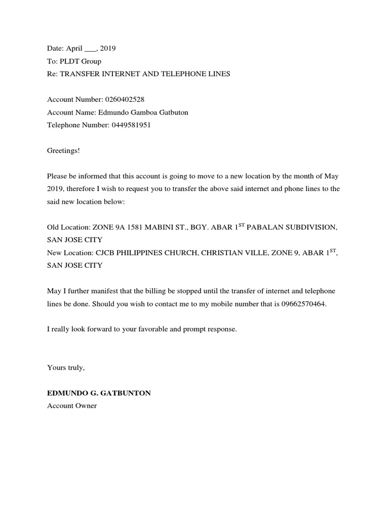 PLDT Request Letter | PDF