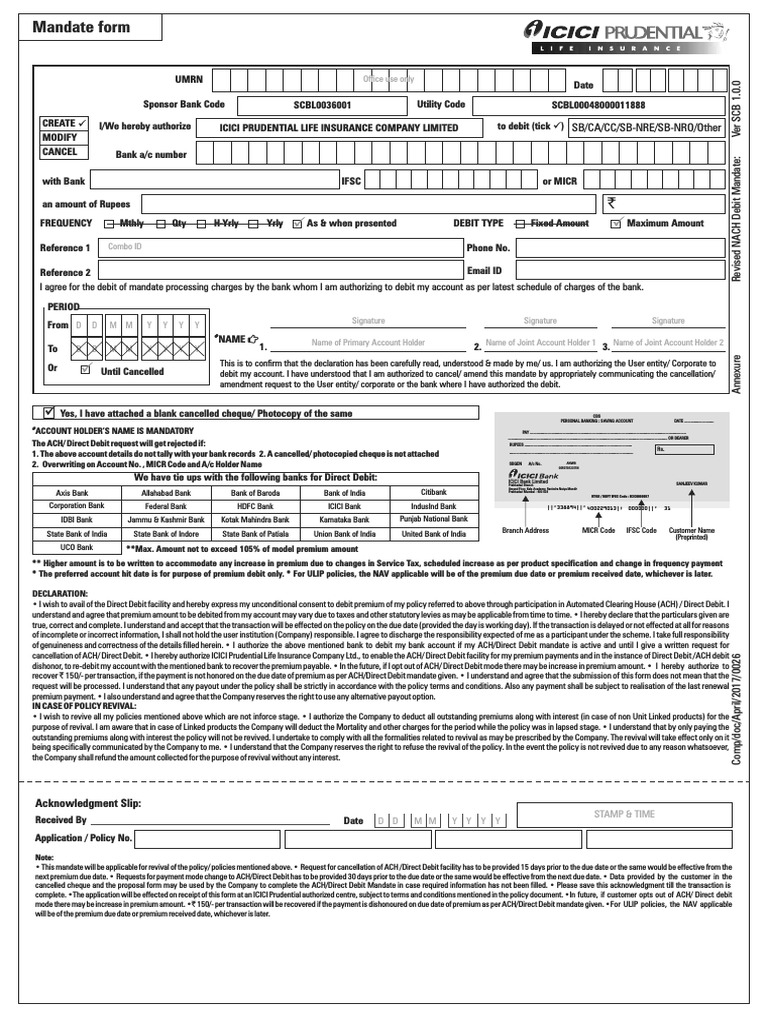 NACH Direct Debit New Mandate Form SCB PDF | PDF
