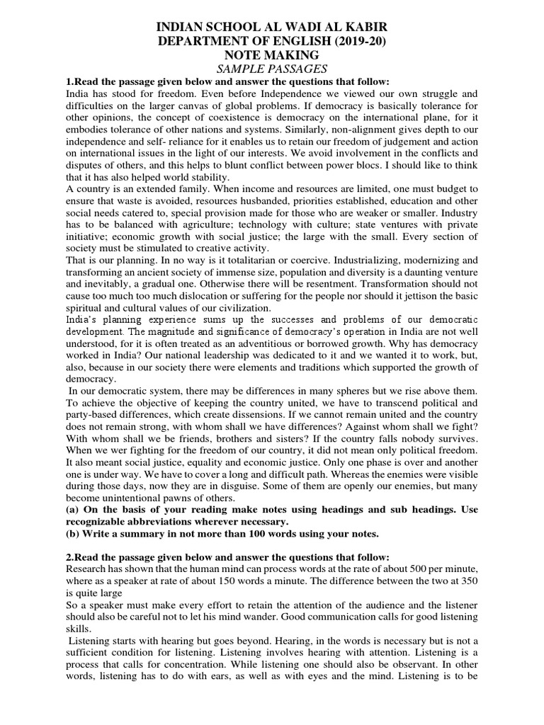 Note Making Passages | PDF