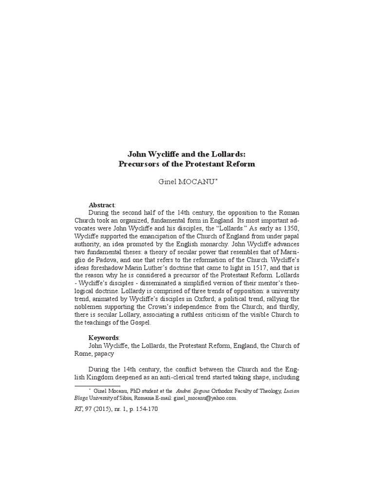 Wycliffe and Lollards: Early Reformers | PDF | Travel | History