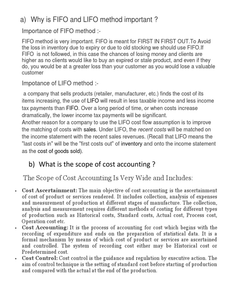 FIFO vs LIFO: Importance in Cost Accounting | PDF | Finance & Money ...