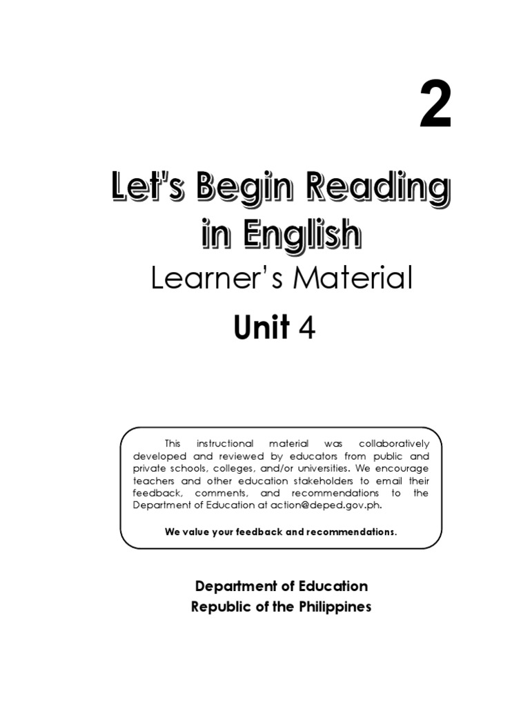 Let's Begin Reading in English 2-Unit 4 | PDF