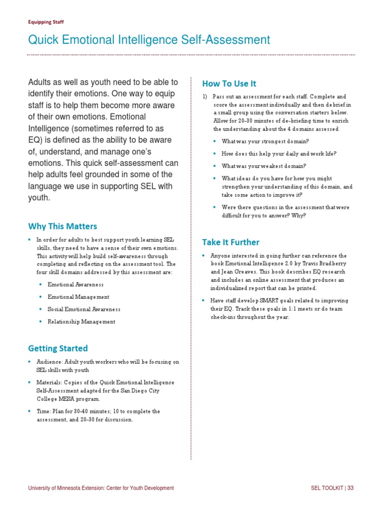 Emotional Intelligence Self Assessment | PDF
