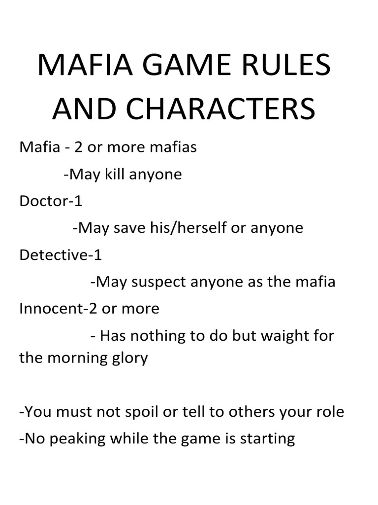 Mafia Game Rules and Roles Explained | PDF | Mystery, Thriller & Crime ...