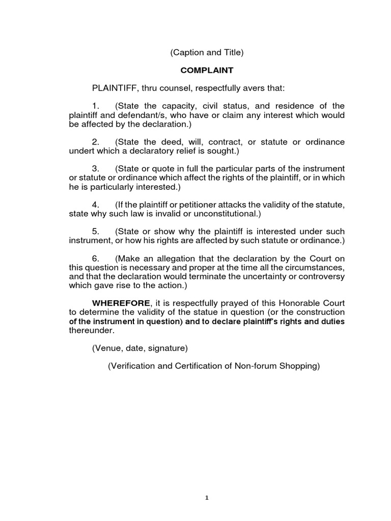 Legal Complaint for Declaratory Relief | PDF | Politics | Social Science