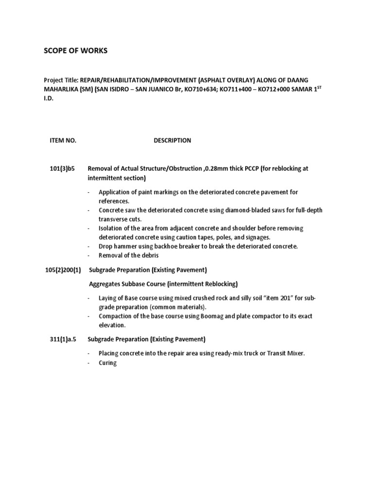 Road Reblocking Scope of Work | PDF | Technology & Engineering