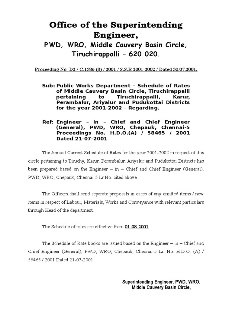 PWD Schedule of Rates 2001-2002 | PDF