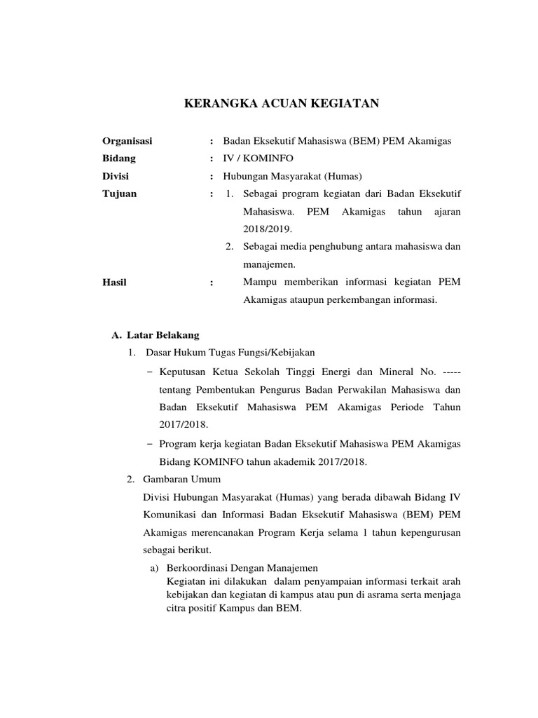 Program Kerja Humas BEM PEM Akamigas | PDF | Ilmu Sosial