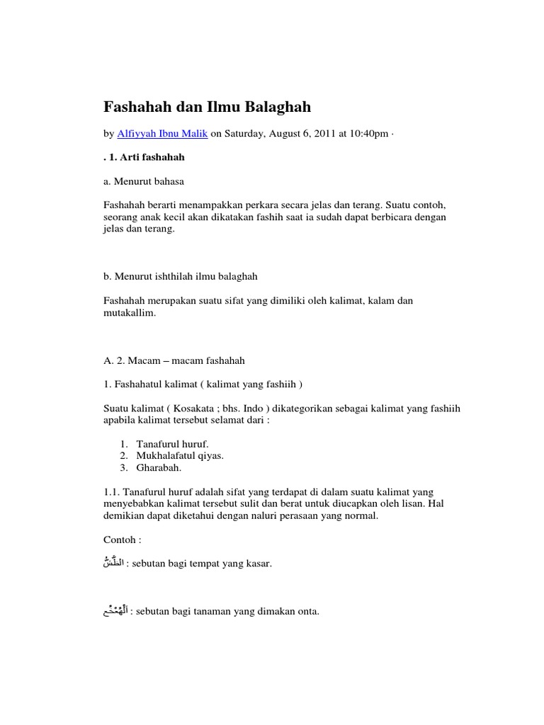 Fashahah Dan Ilmu Balaghah | PDF