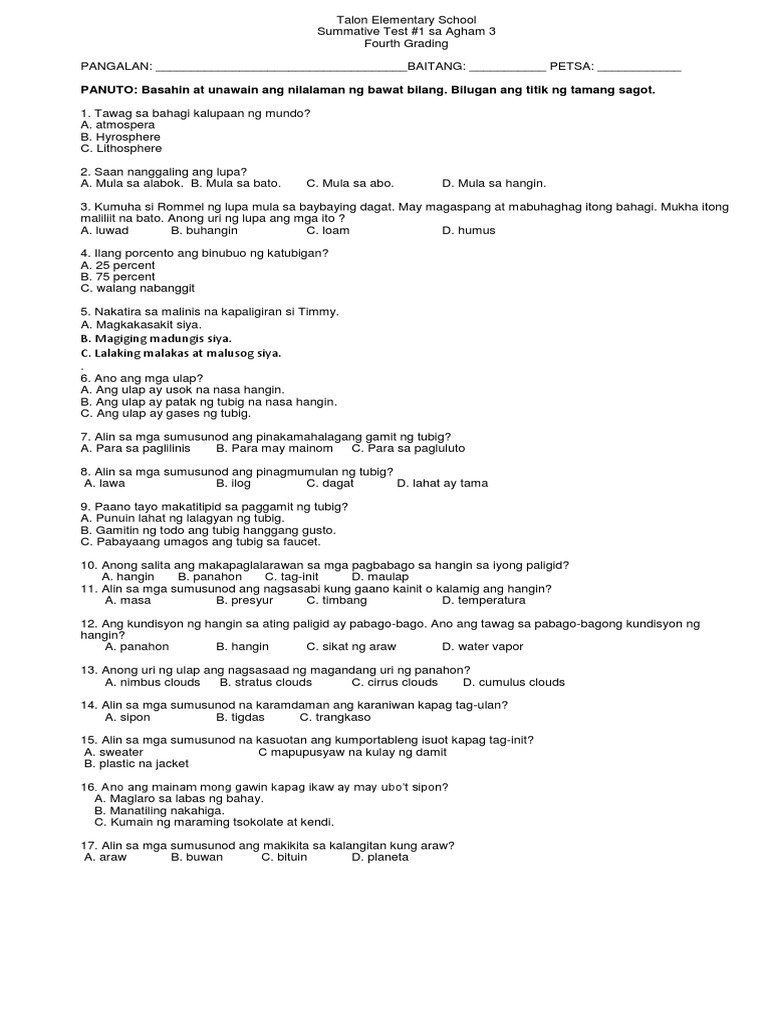 Agham Summative 4th Grading | PDF