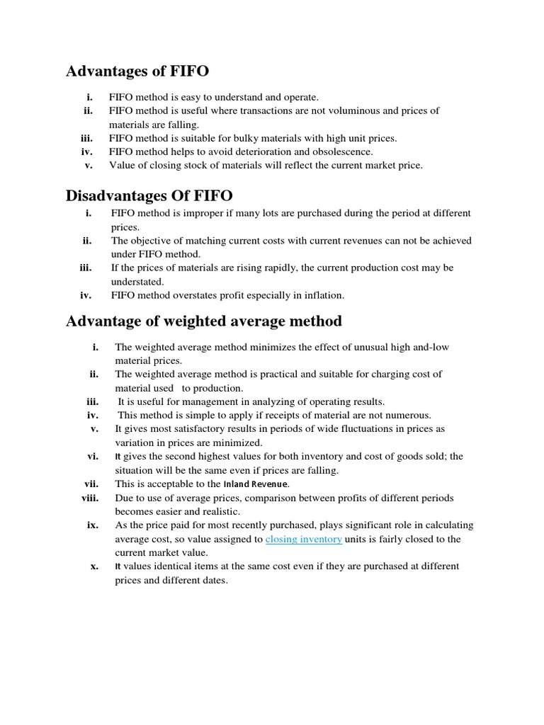 Advantages of FIFO Valuation Method | PDF