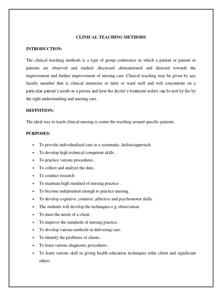 Overview of Clinical Teaching Methods | PDF | Career & Growth