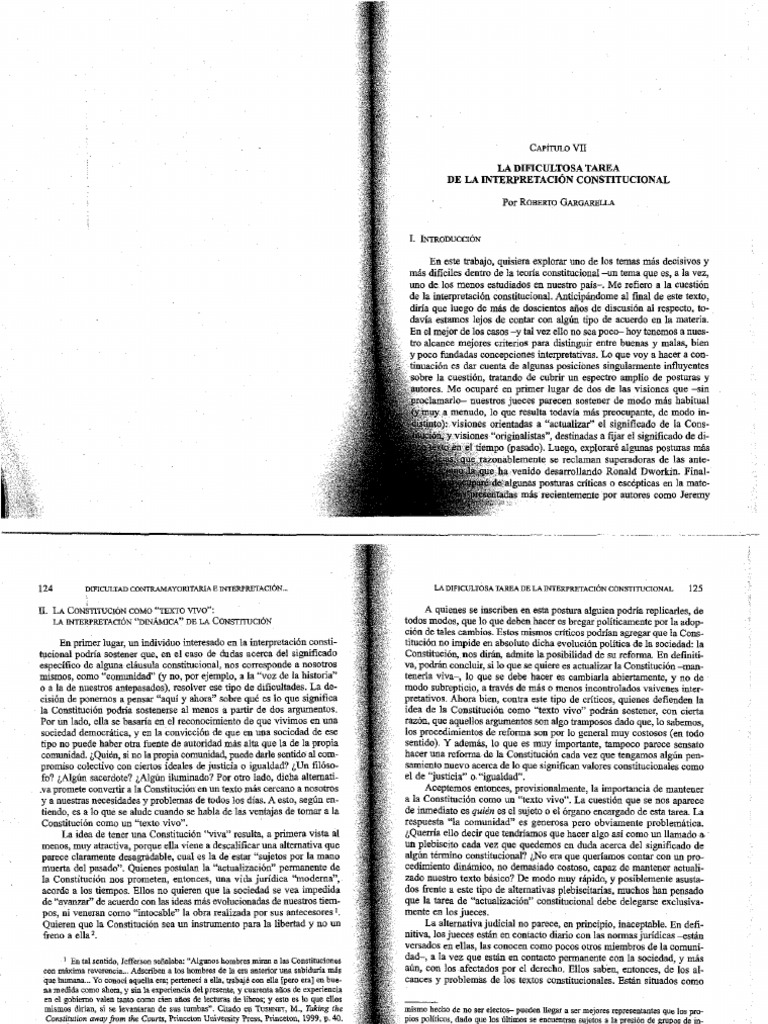 Gargarella La Dificultosa Tarea De La Interpretacion Esc Pdf Pdf