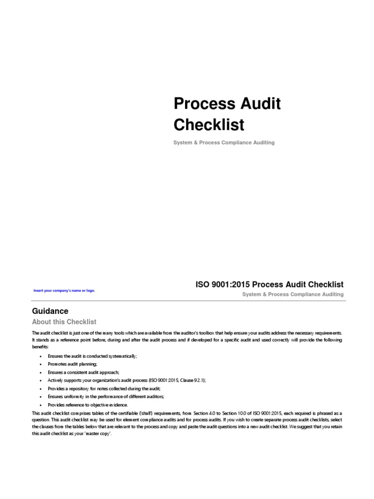 ISO 9001-2015 Process Audit Checklist | PDF