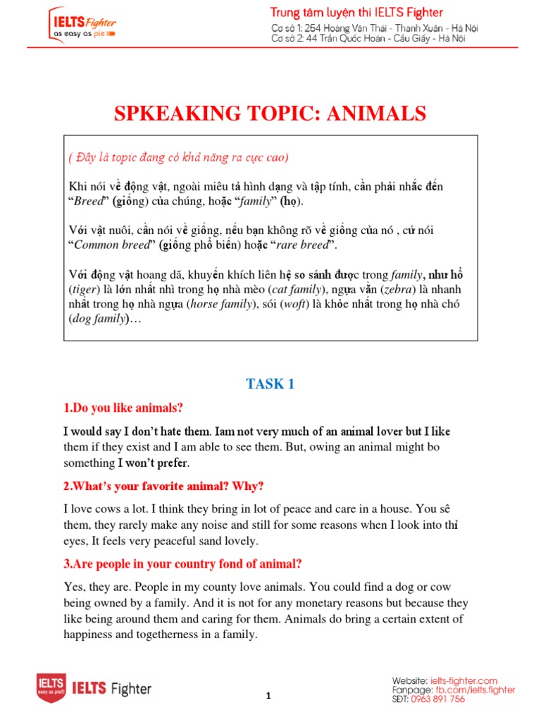 Ielts Speaking Topic Animals Dong Vat PDF | PDF | Cooking, Food & Wine ...
