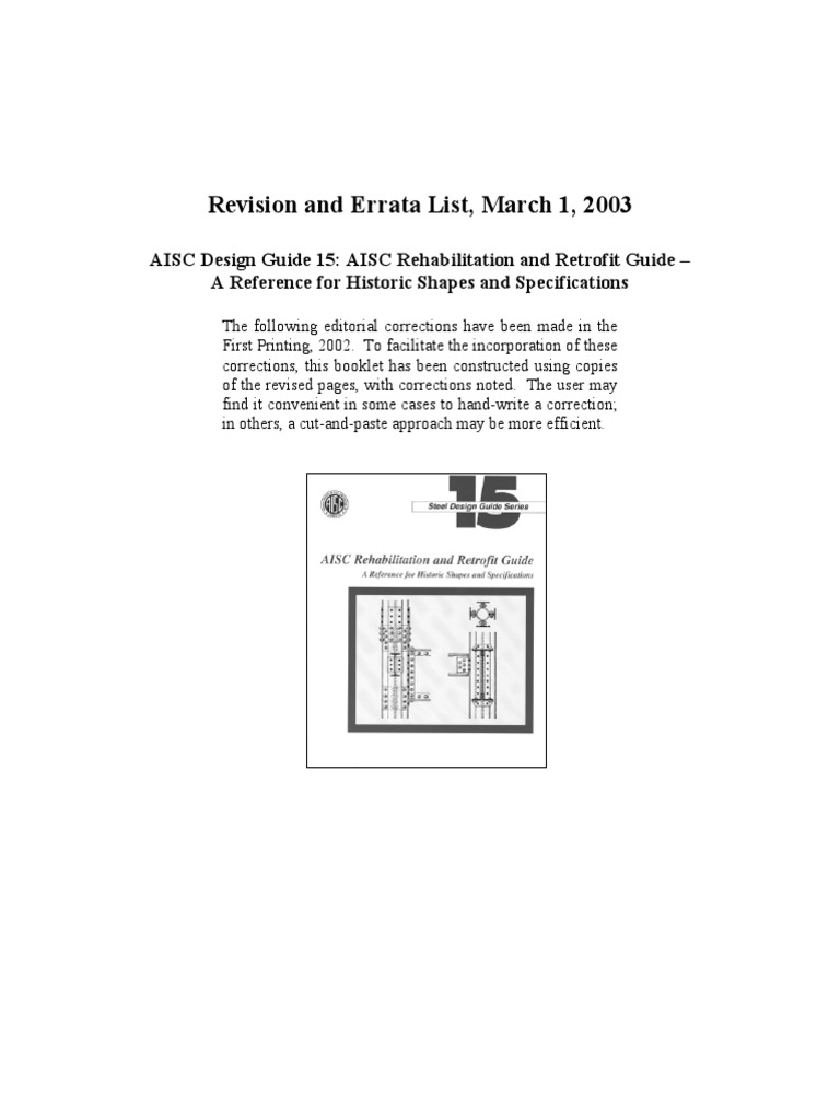 AISC Design Guide 15 Errata List | PDF