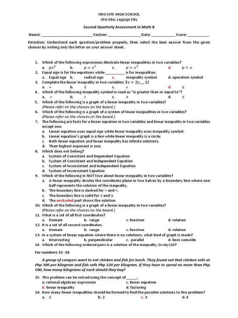 2nd Quarter Exam Math 8 | PDF | Teaching Methods & Materials