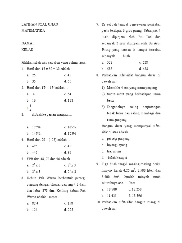 LATIHAN SOAL UJIAN Kelas 6 | PDF