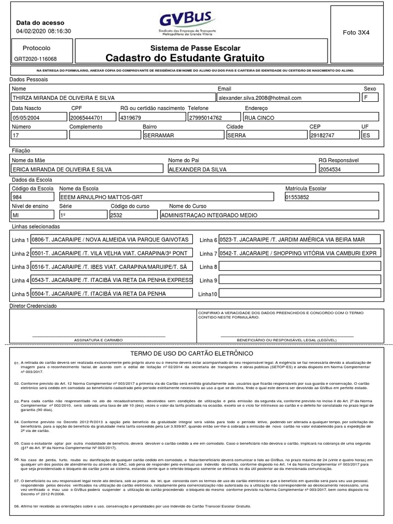 Cadastro - Gvbus | PDF