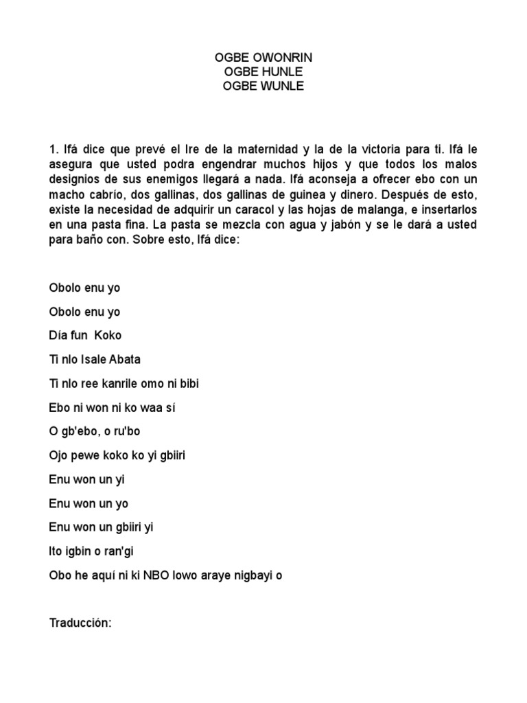 Ogbe Owonrin Ogbe Hunle Ogbe Wunle | PDF