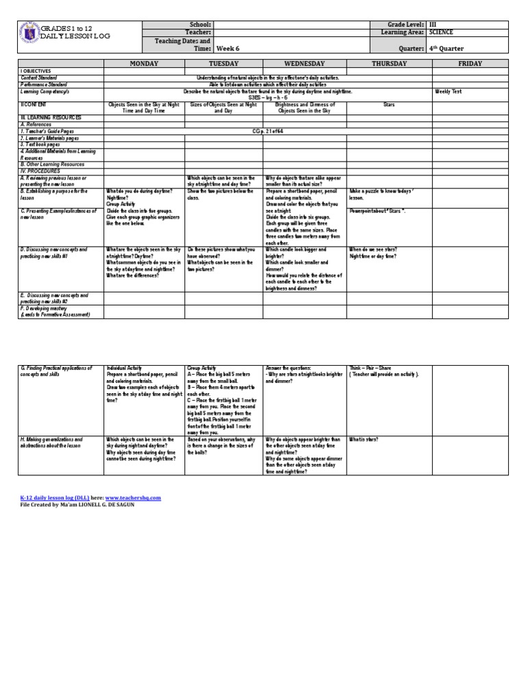 Grade 3 DLL SCIENCE 3 Q4 Week 6 | PDF