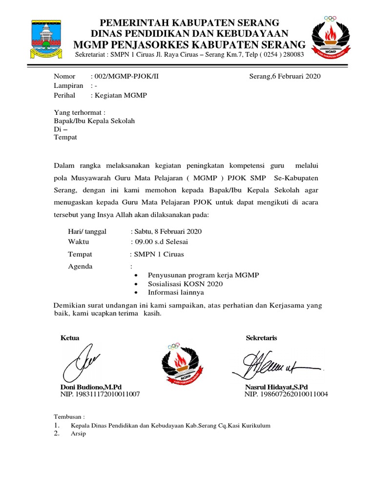 Undangan Kegiatan MGMP PJOK SMP 2020 | PDF | Karier & Perkembangan | Bisnis
