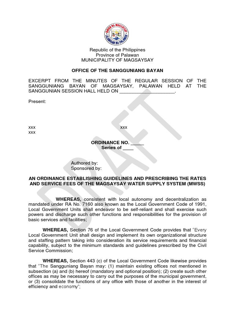 Magsaysay Water Supply System Ordinance | PDF | Home & Garden ...