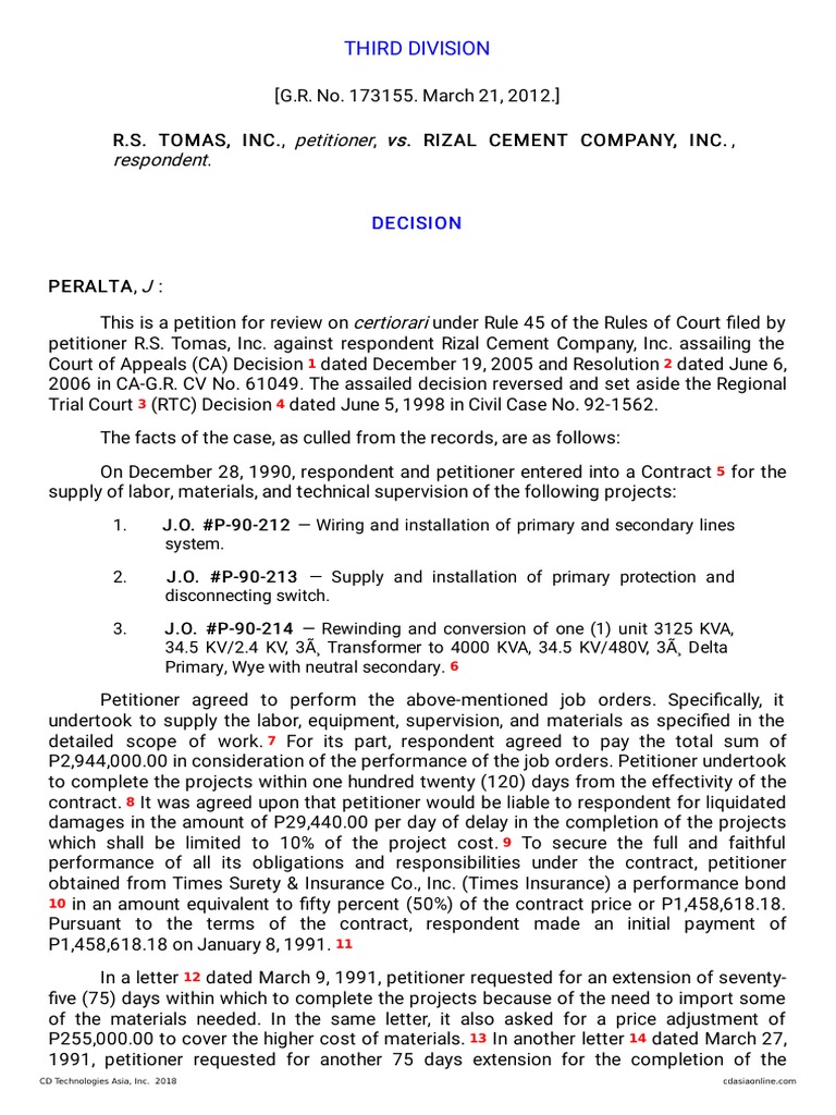 G.R. No. 173155 - R.S. Tomas, Inc. v. Rizal Cement Co., Inc. | PDF