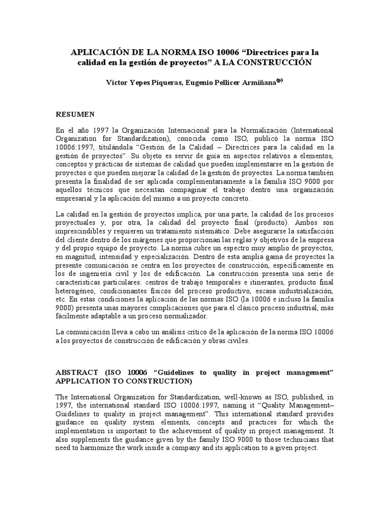 APLICACION DE LA NORMA ISO 10006 Directr | PDF