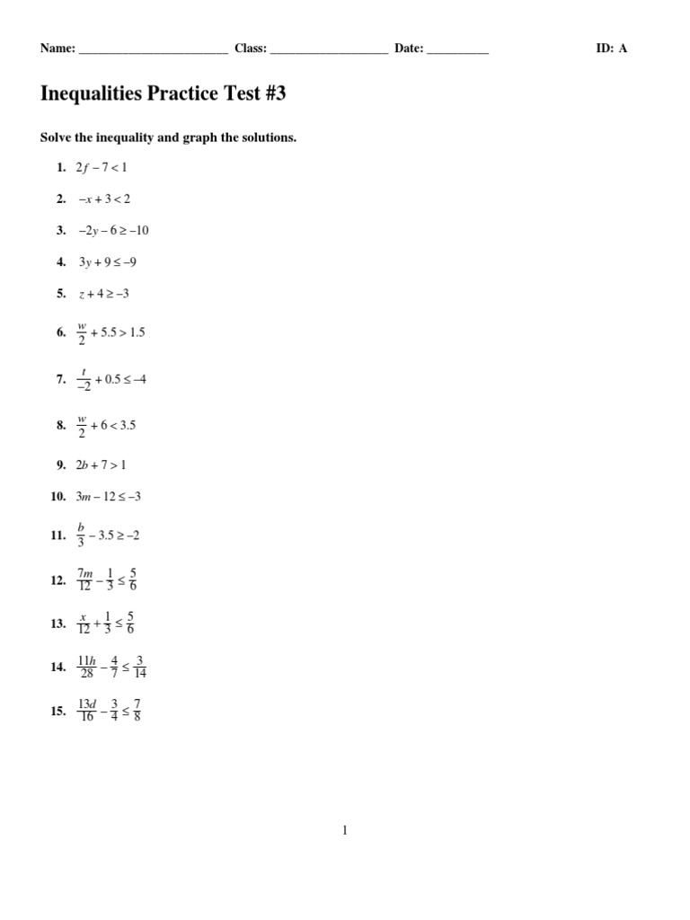 Inequalities Practice Test #3 | PDF
