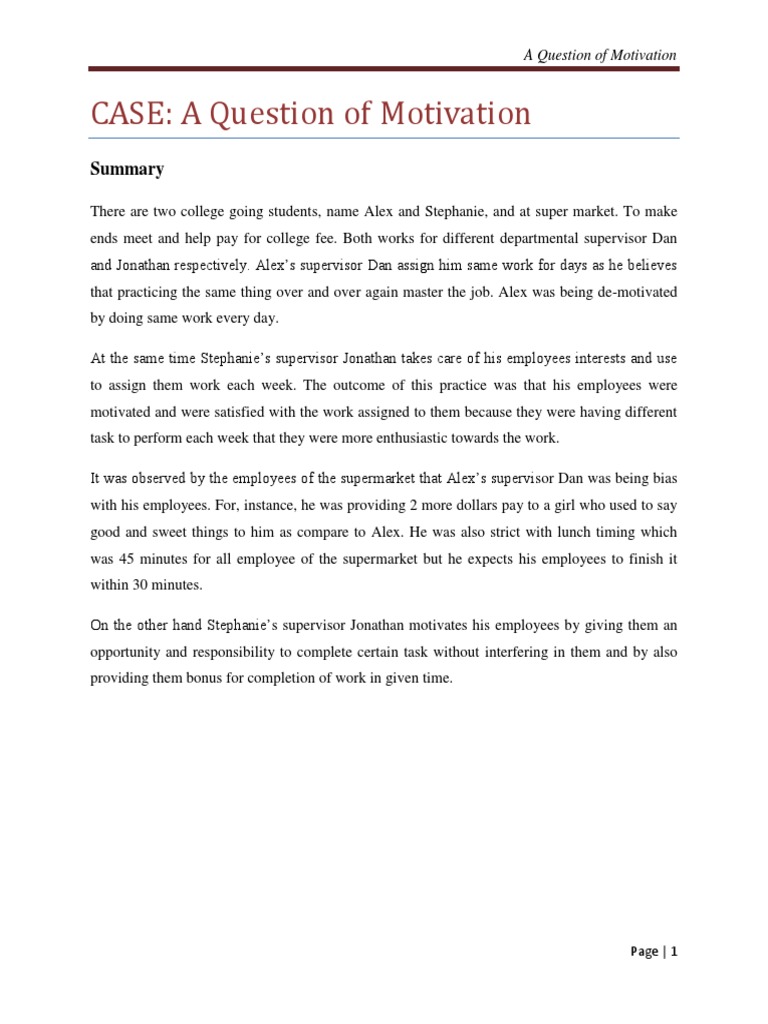 Employee Motivation Case Study Analysis | PDF