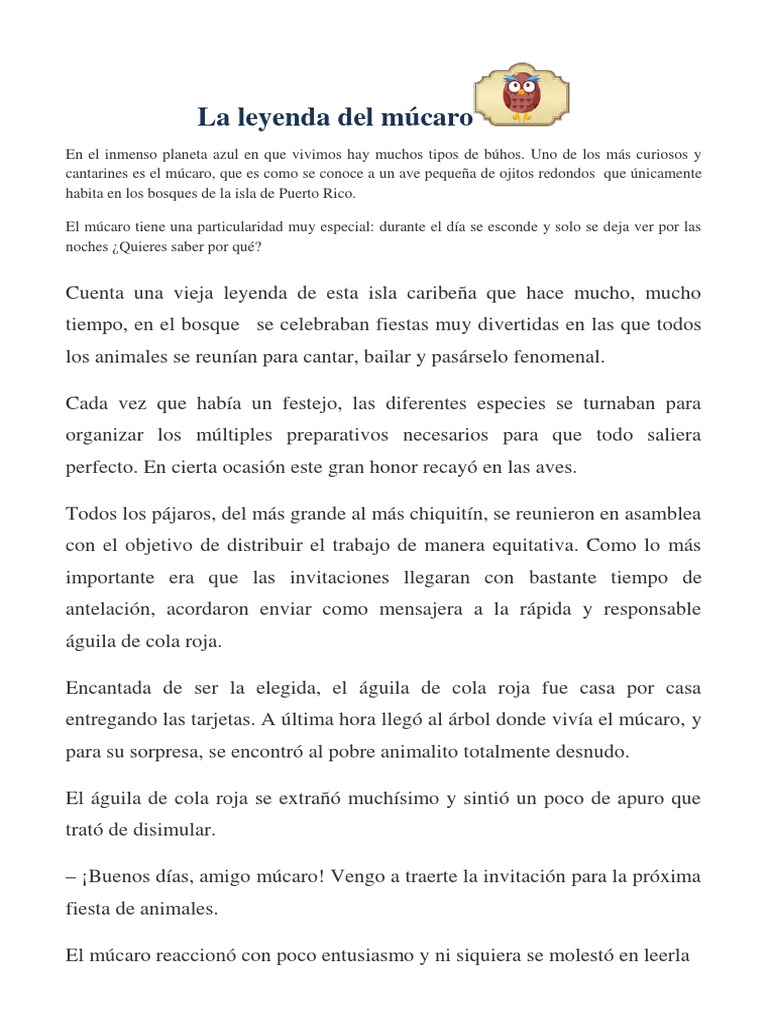 La Leyenda Del Múcaro Con Puntuacion | PDF