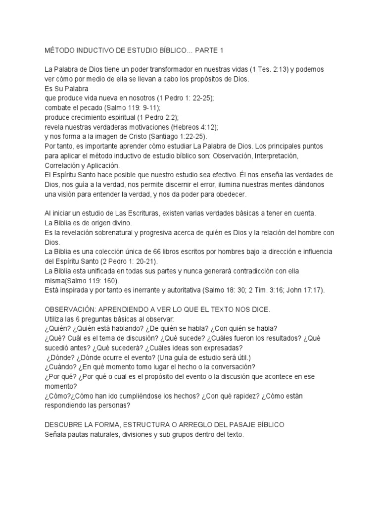 1 - Método Inductivo de Estudio Bíblico Parte 1 PDF | PDF | Biblia ...