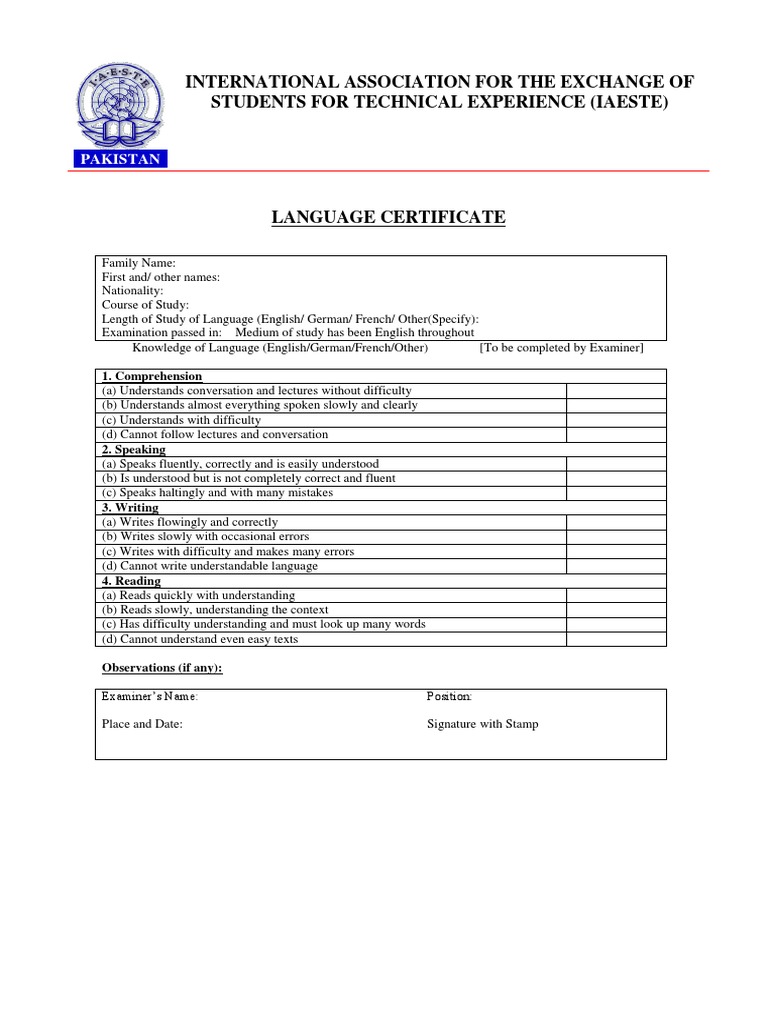 Language Certificate | PDF