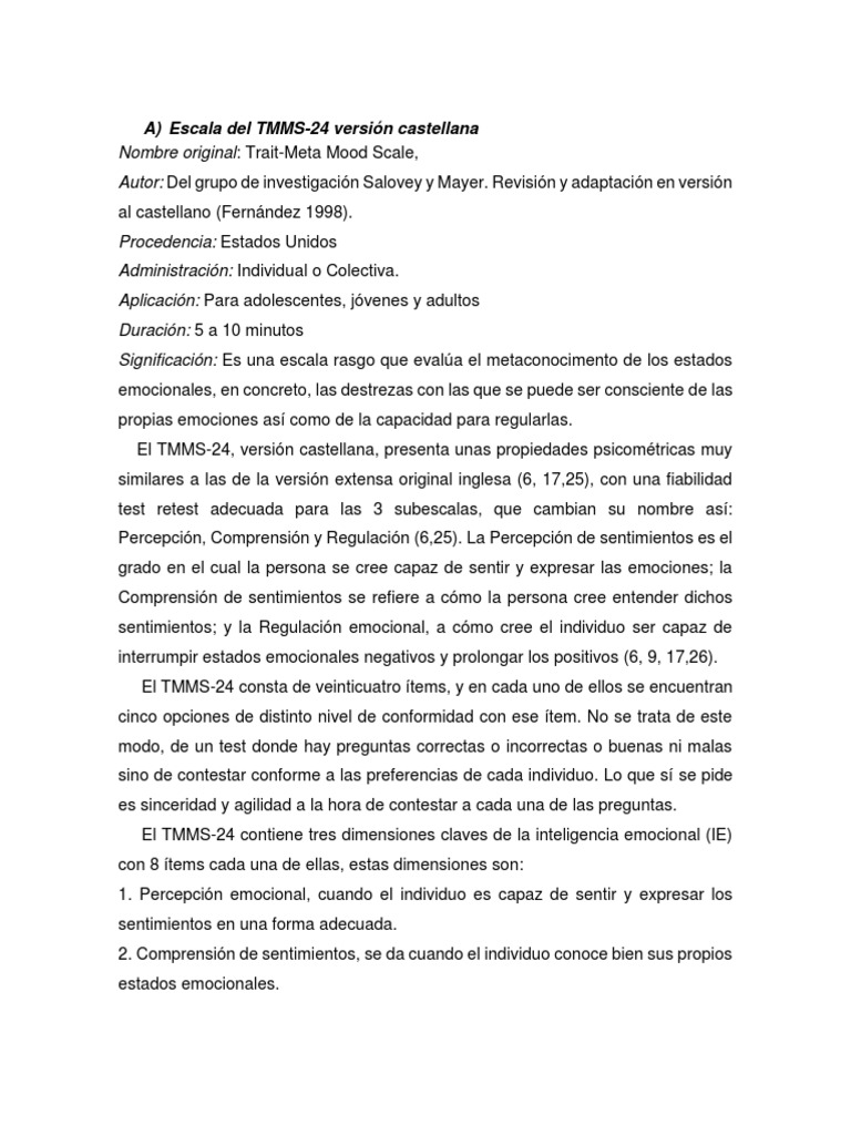 TMMS-24: Evaluación de la Inteligencia Emocional | PDF | Validez ...