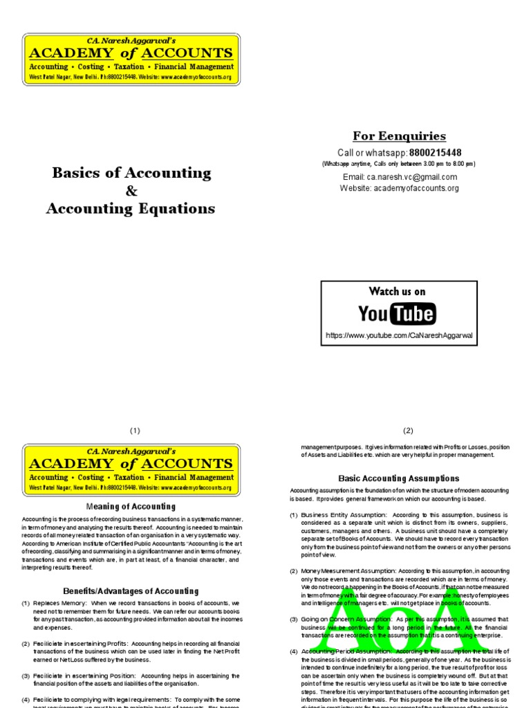 02 Basics of Accounting and Accounting Equation PDF | PDF | Debits And ...