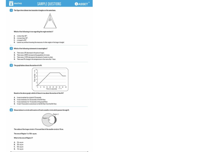 ASSET Math Sample Papers Class 8 | PDF