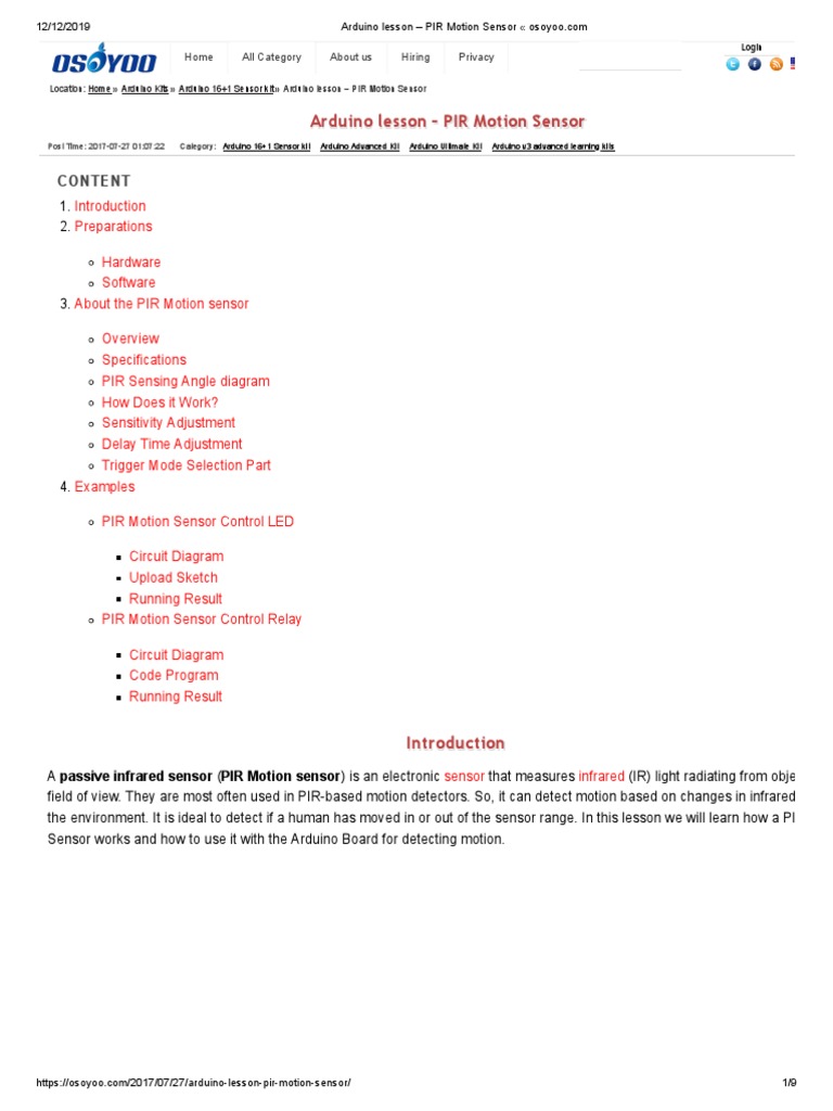 Arduino Lesson - PIR Motion Sensor | PDF | Arduino | Electrical Components